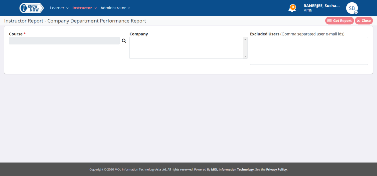 Instructor Report - Company Department Performance Report - Field Descriptions